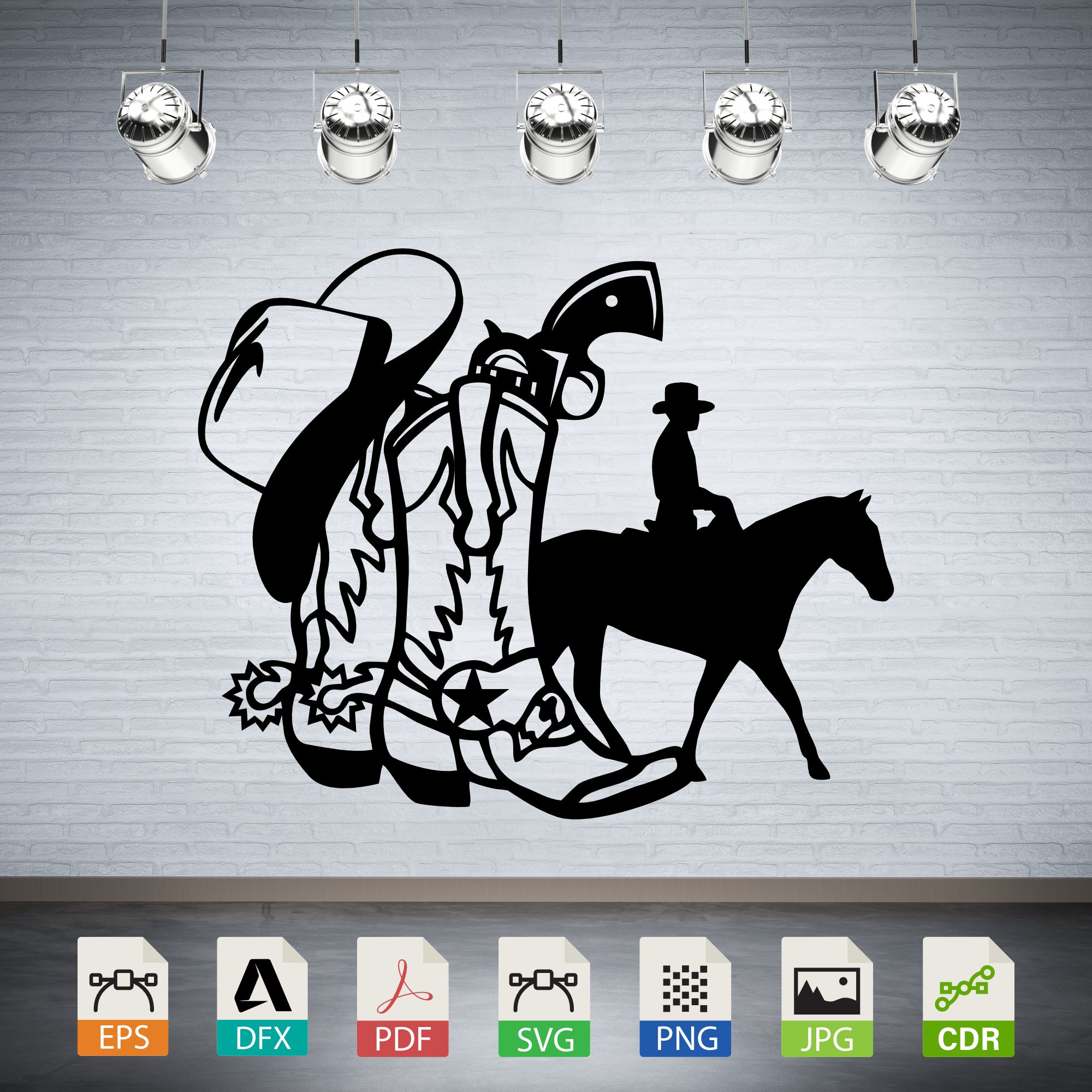 Cowboy Boots Hat Horse Rider Vector